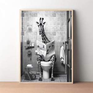 Animals Print, Set of 3, Funny Bathroom Decor, Animals in Toilet, Black ...