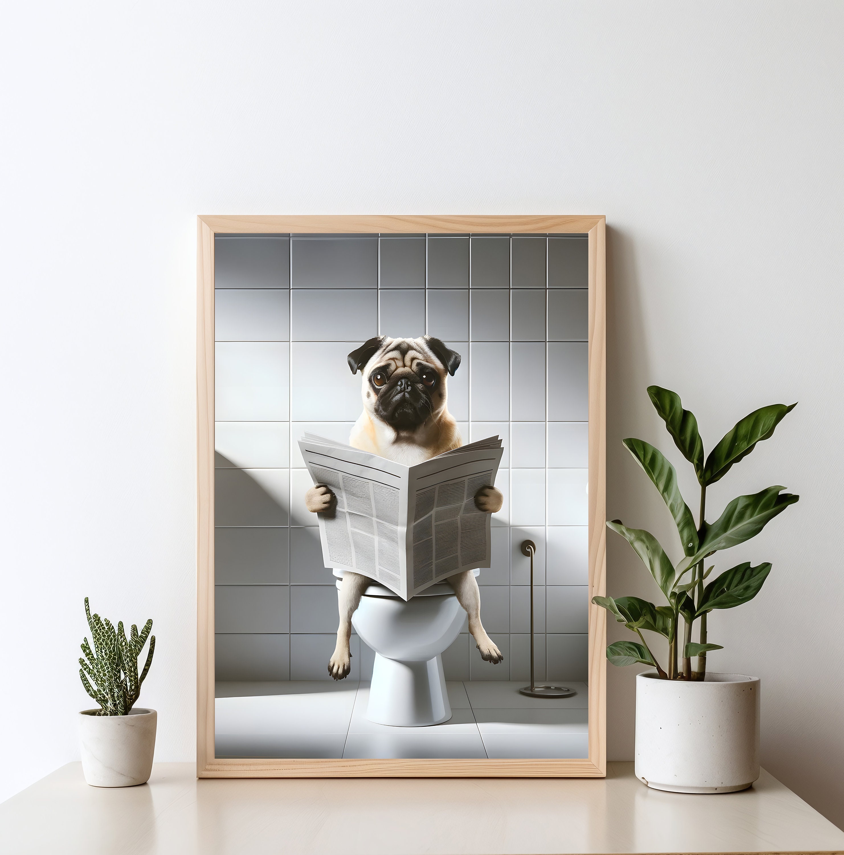 Pug Wall Art, Funny Bathroom Decor, Pug in Toilet, Animal in Toilet ...