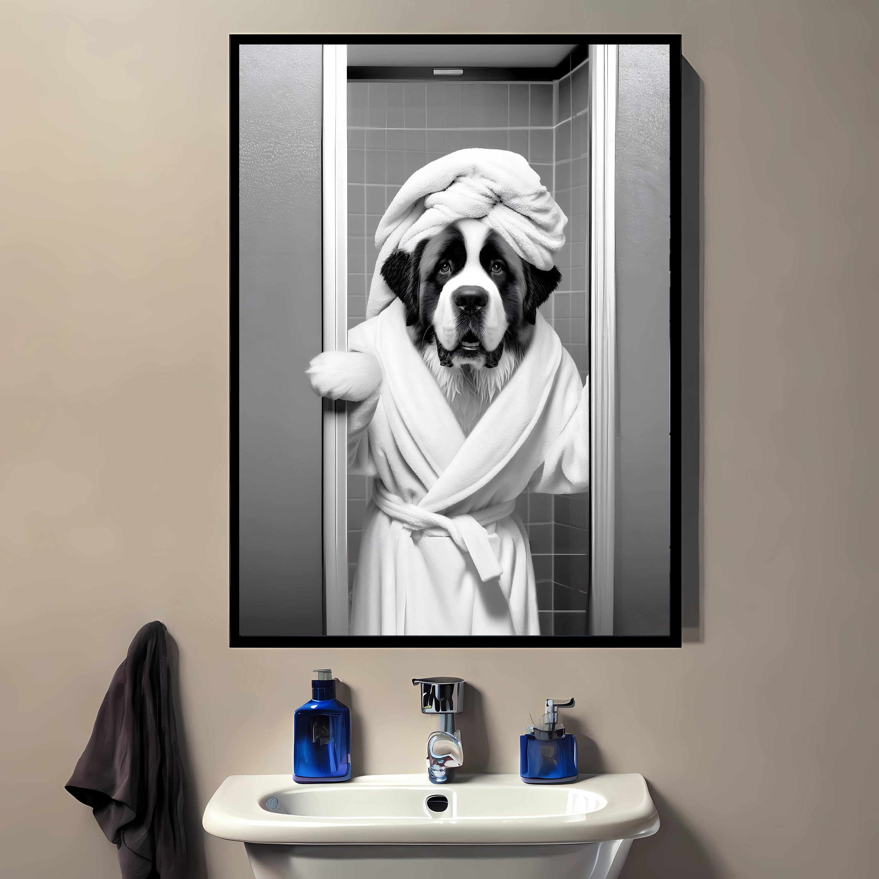 Saint Bernard Wall Art Funny Bathroom Decor Animal in - Etsy