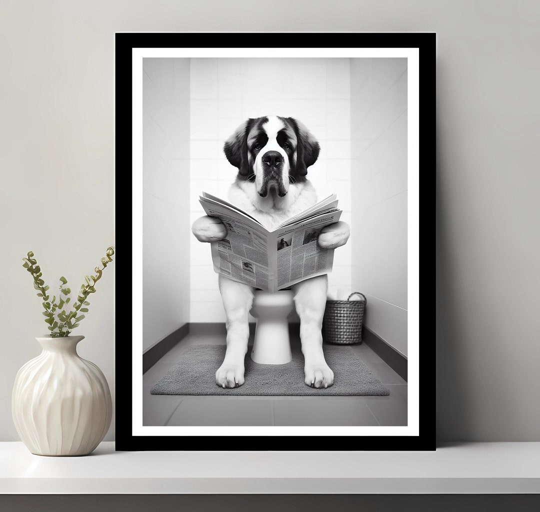 Saint Bernard Wall Art, Funny Bathroom Decor, Saint Bernard in Toilet ...
