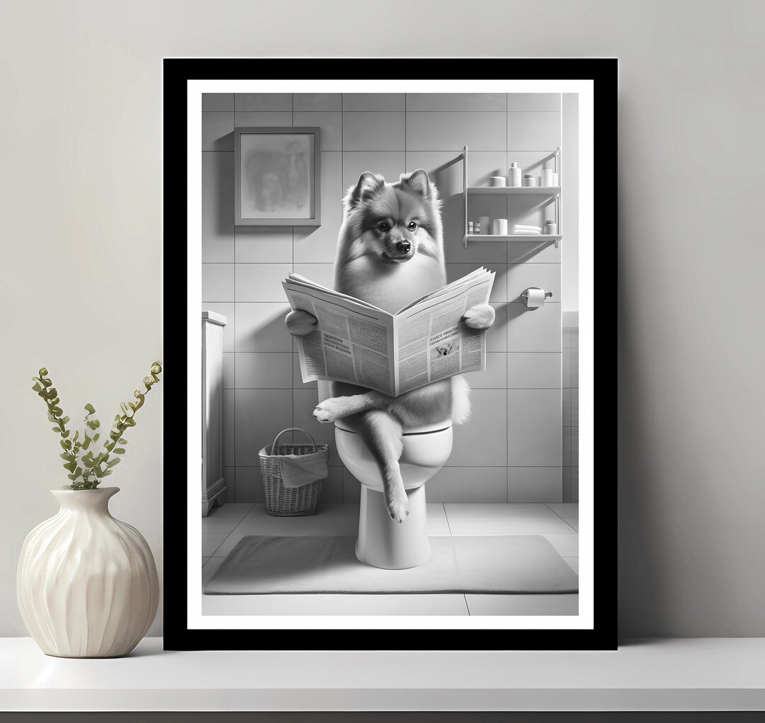 Finnish Spitz Wall Art, Funny Bathroom Decor, Finnish Spitz in Toilet ...