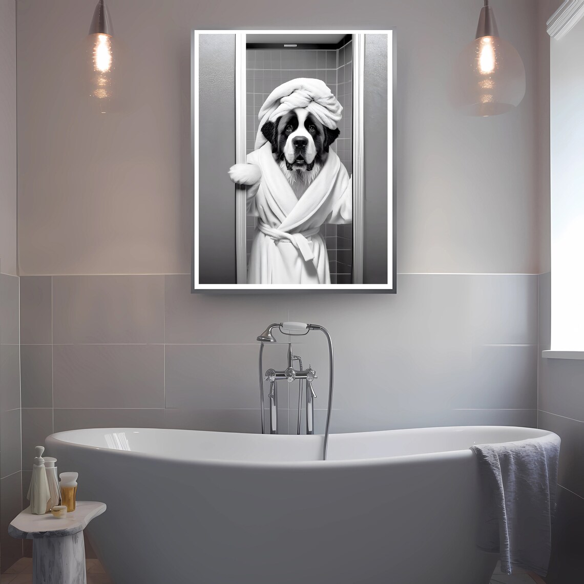 Saint Bernard Wall Art Funny Bathroom Decor Animal in - Etsy