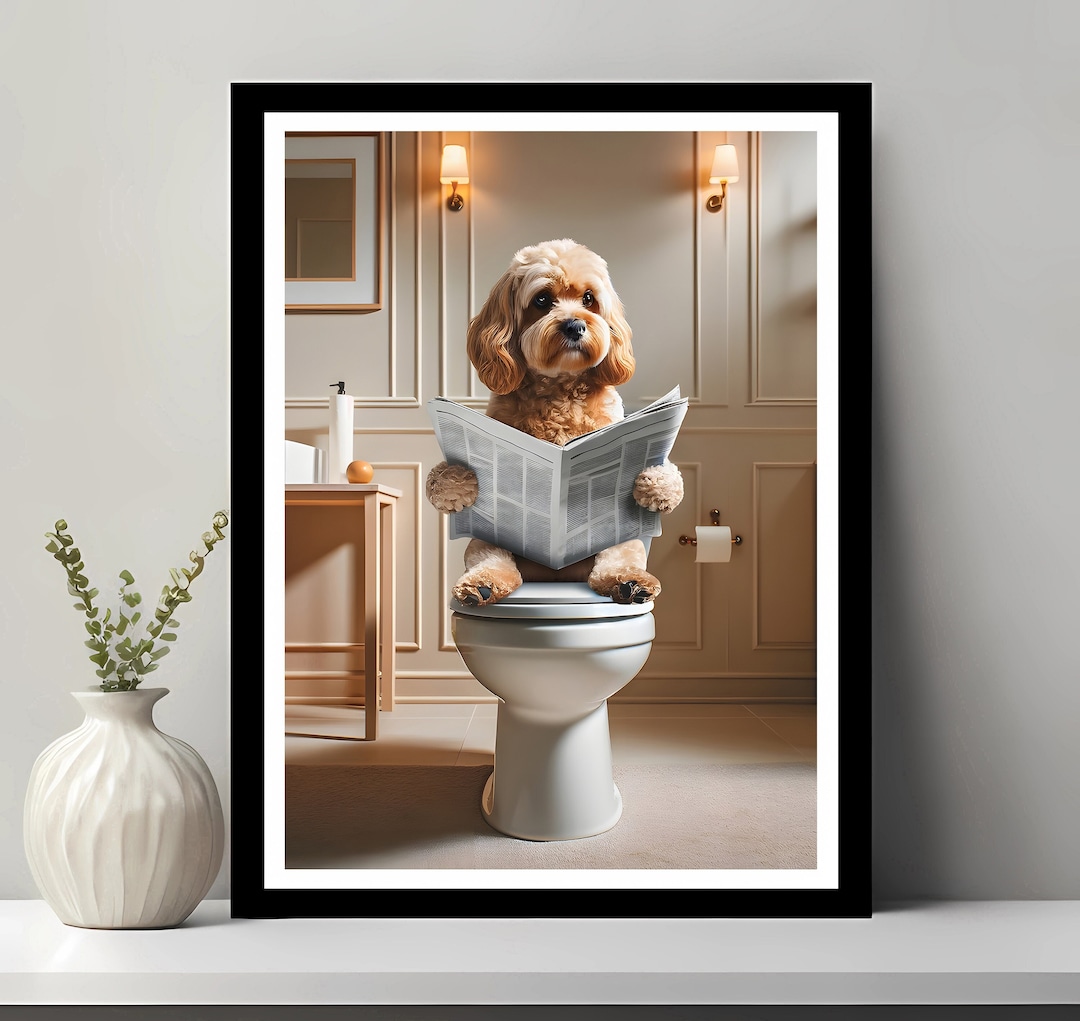 Cavapoo Dog Wall Art, Funny Bathroom Decor, Cavapoo Dog in Toilet ...