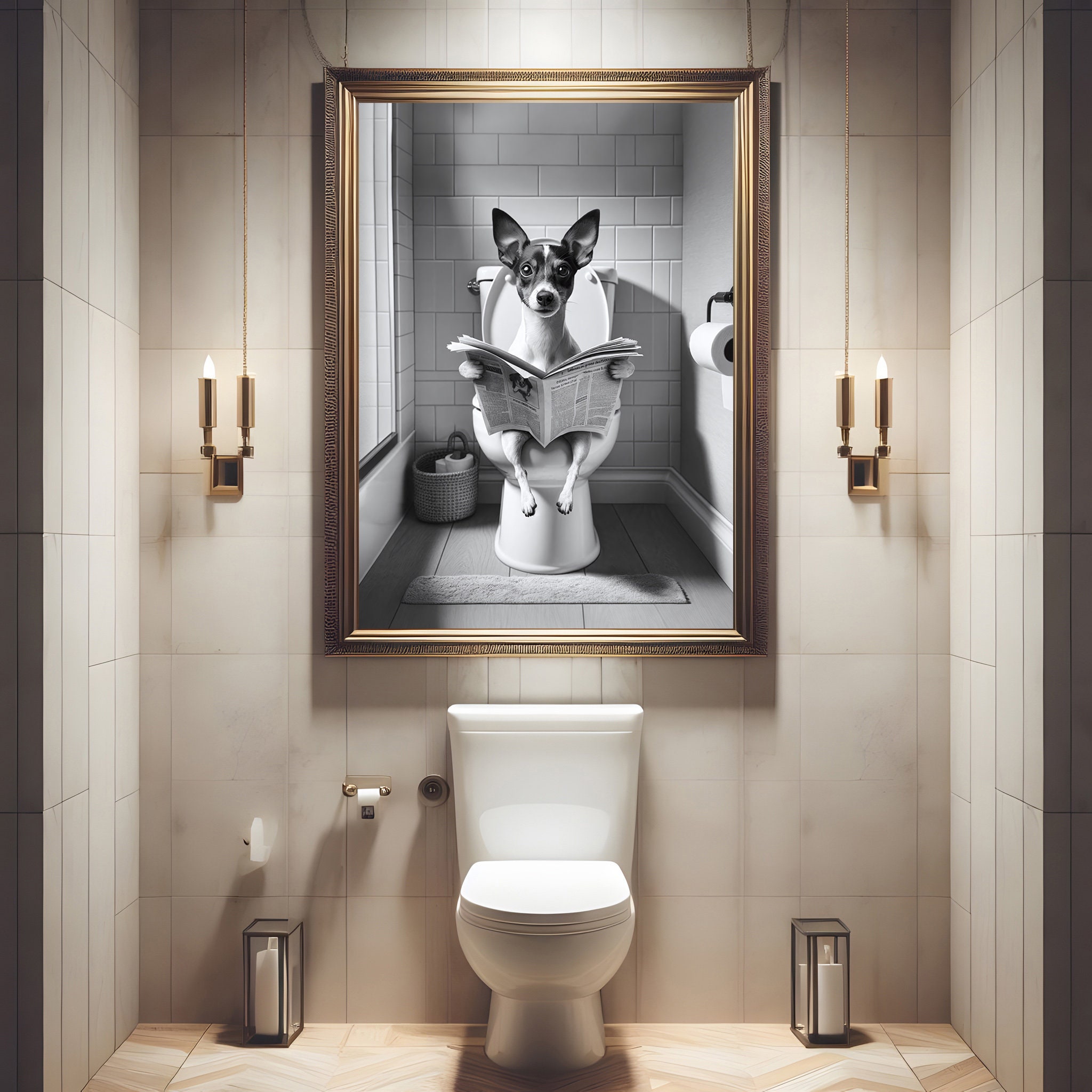 Rat Terrier Wall Art, Funny Bathroom Decor,rat Terrier in Toilet ...