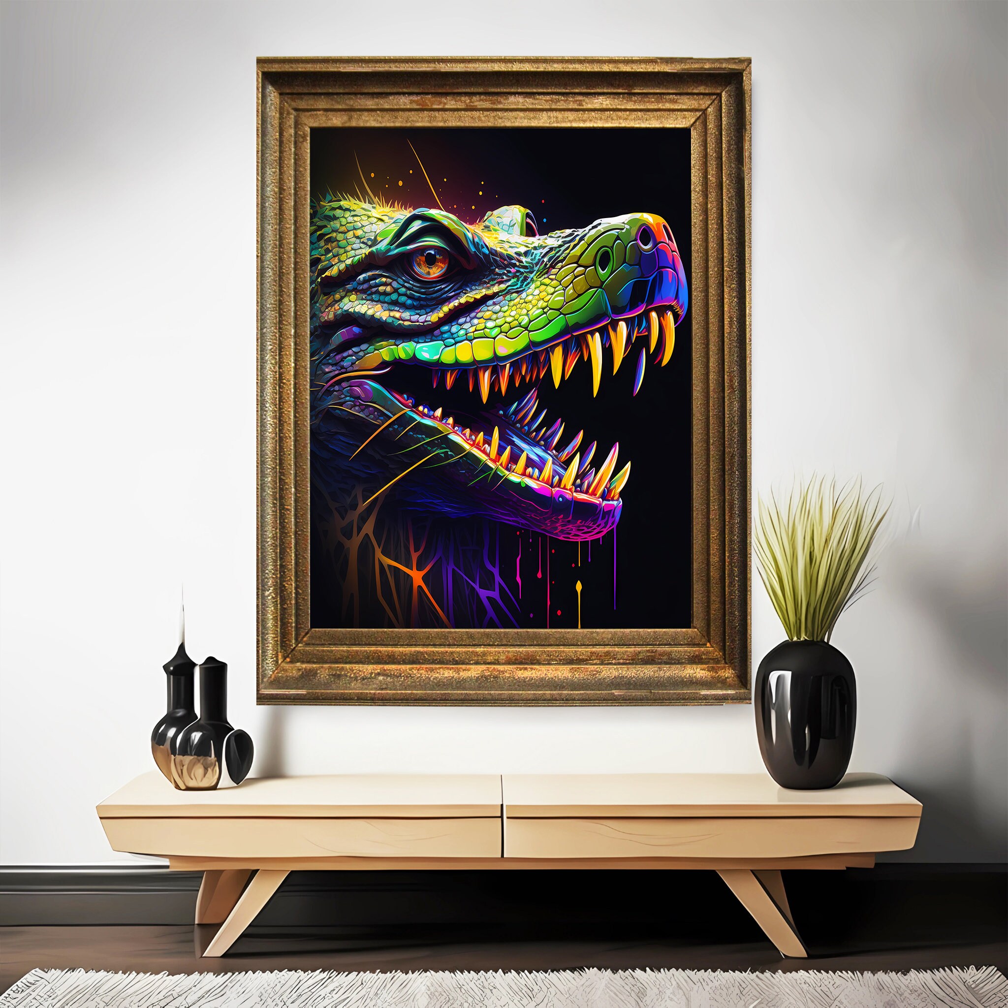Colourful Neon Crocodile Wall Art | Crocodile Print | Download ...