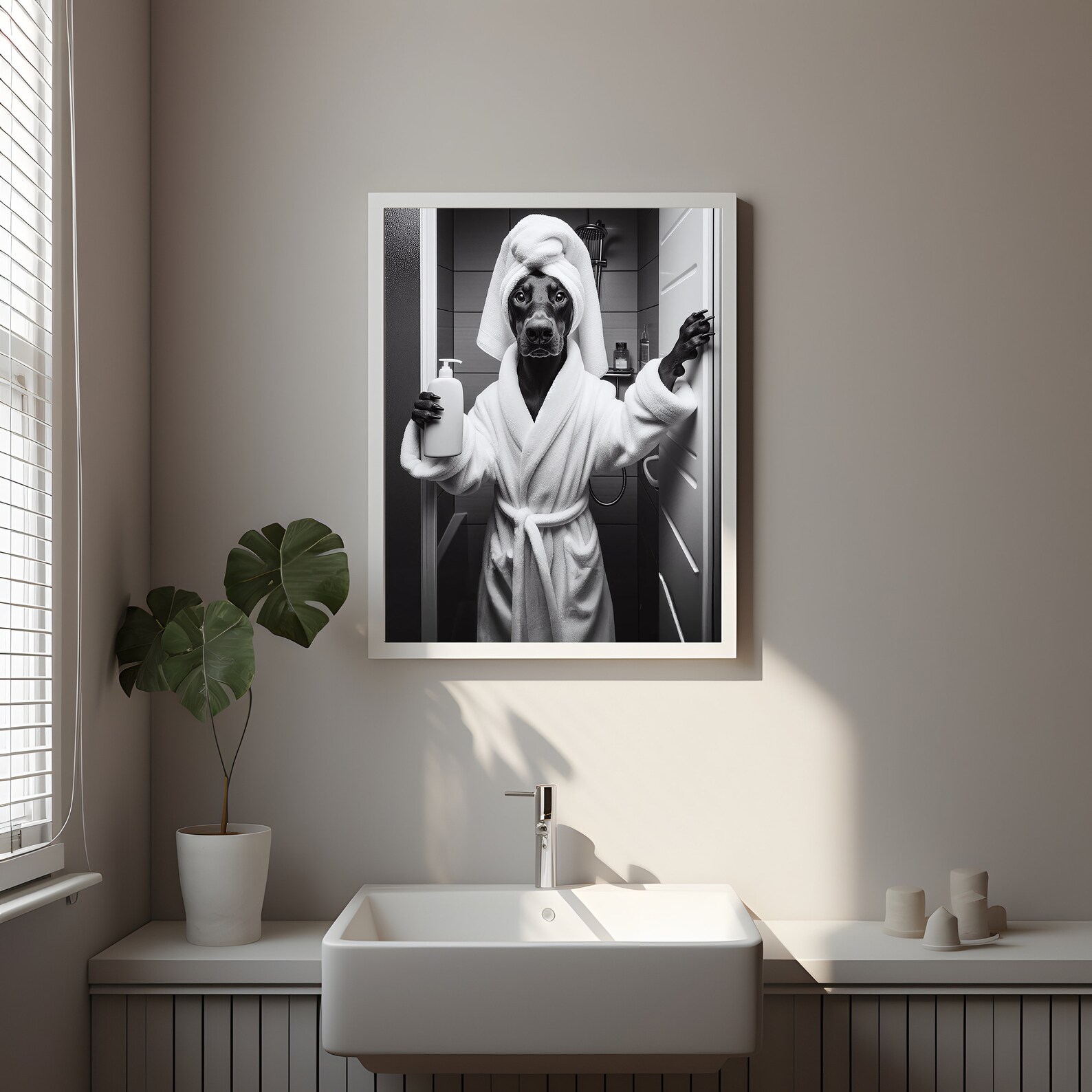 Doberman Pinscher Wall Art, Bathroom Art Print, Doberman Pinscher Photo ...