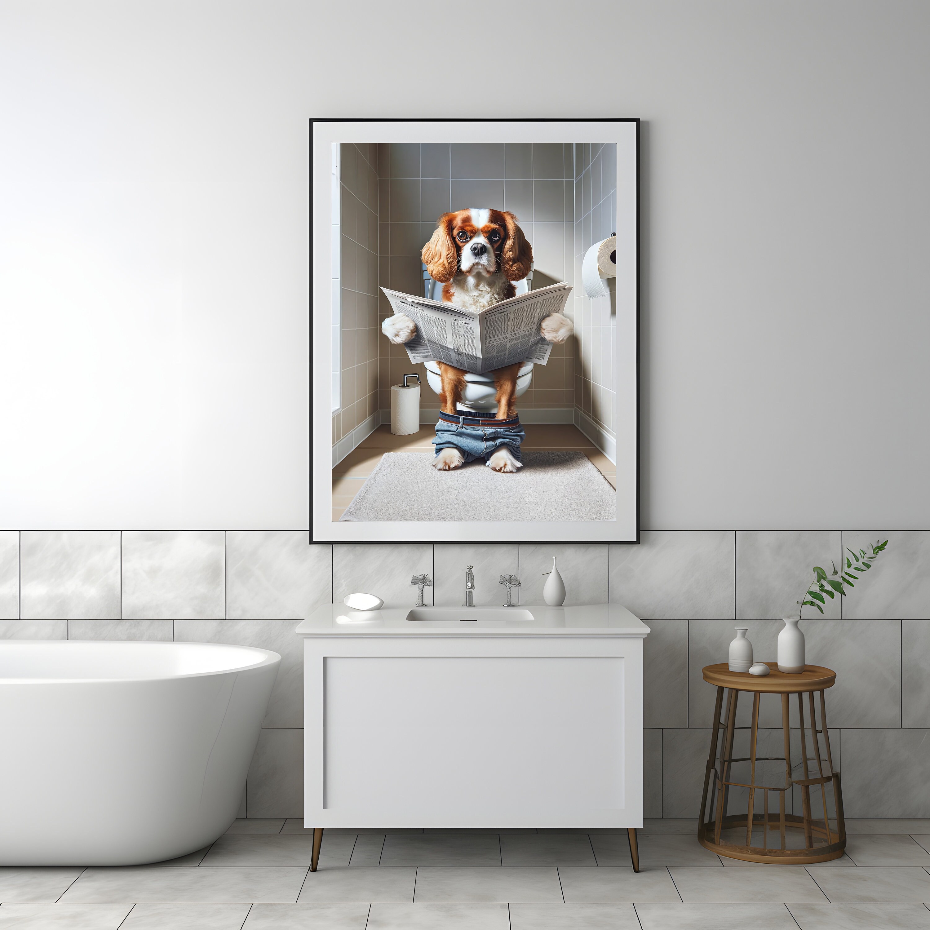 Cavalier King Charles Spaniel Wall Art, Funny Bathroom Decor, Dog in ...