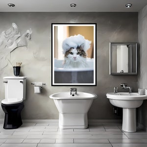Cute Cat in Tub Printable Wall Art, Cat Wall Art, Bathroom Kids Art ...