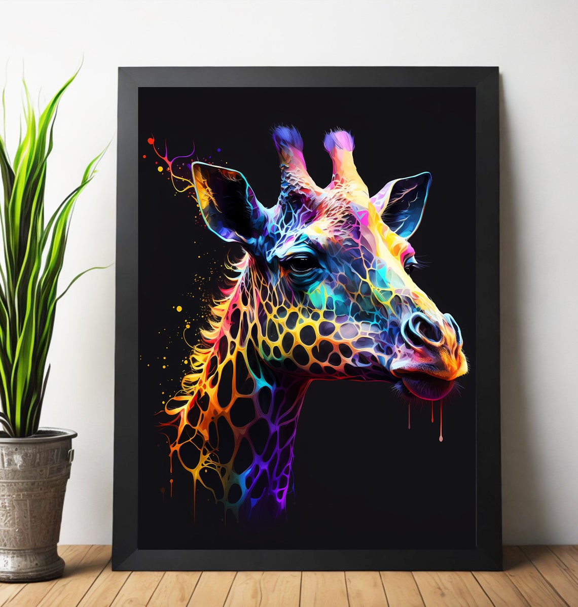 Colourful Neon Giraffe Wall Wall Art Download Giraffe - Etsy