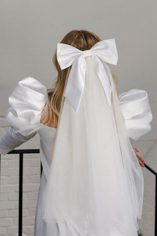 Wedding Bow Veil, Wedding Veil Short, Simple Veil, Bow Veil, Custom ...