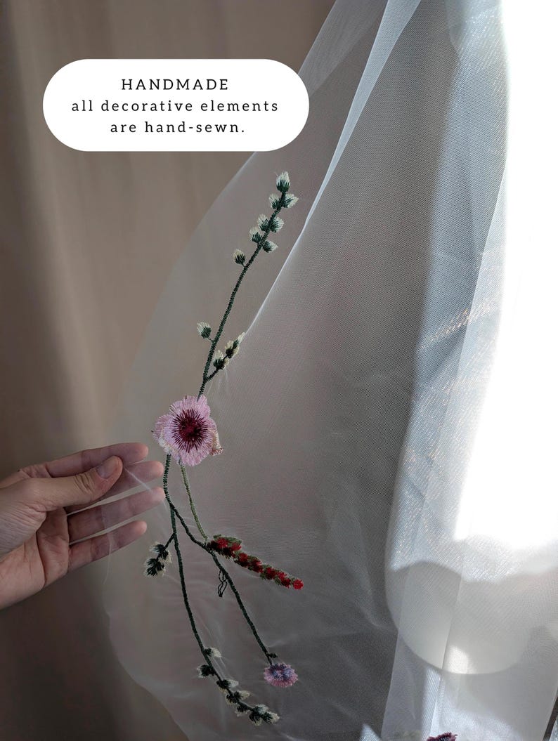 White Ballet Bridal Veil With Flowers, off White Ballet Veil, Boho Veil ...