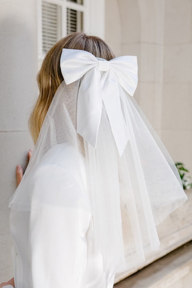 Wedding Bow Veil, Wedding Veil Short, Simple Veil, Bow Veil, Custom ...