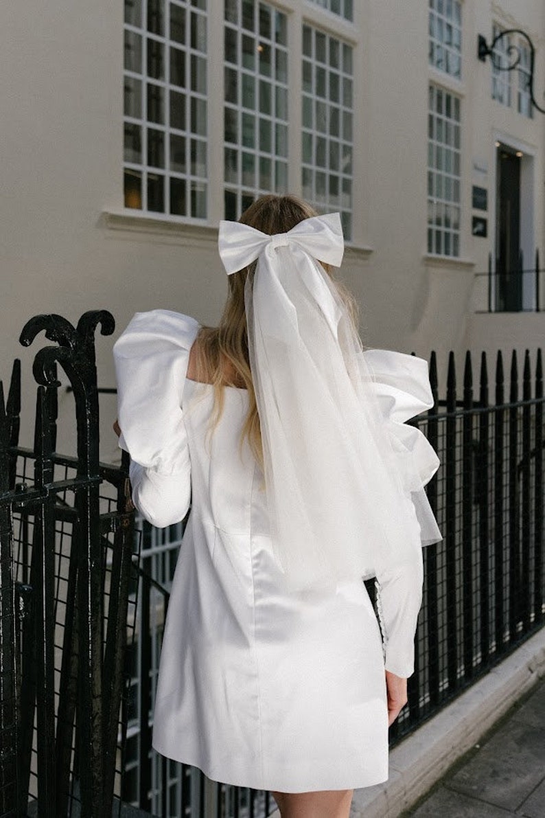 Wedding Bow Veil, Wedding Veil Short, Simple Veil, Bow Veil, Custom ...