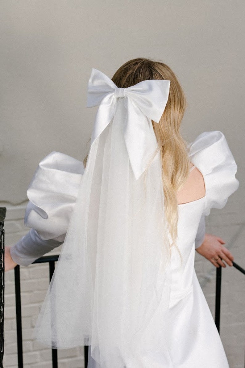 Wedding Bow Veil, Wedding Veil Short, Simple Veil, Bow Veil, Custom ...