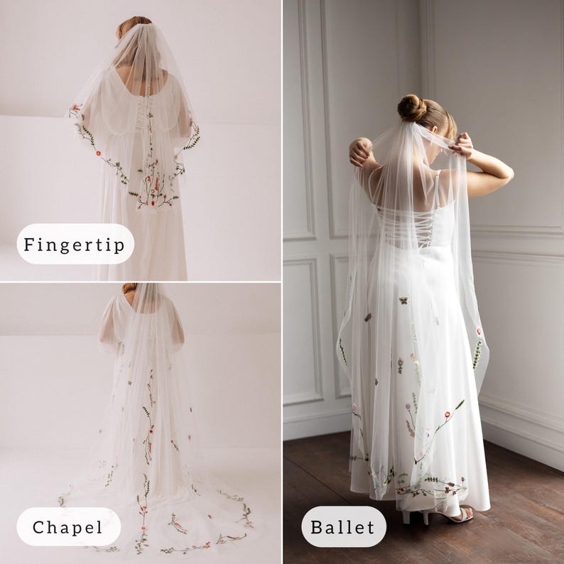 White Ballet Bridal Veil With Flowers, off White Ballet Veil, Boho Veil ...