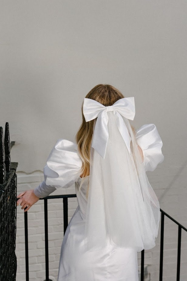 Wedding Bow Veil, Wedding Veil Short, Simple Veil, Bow Veil, Custom ...