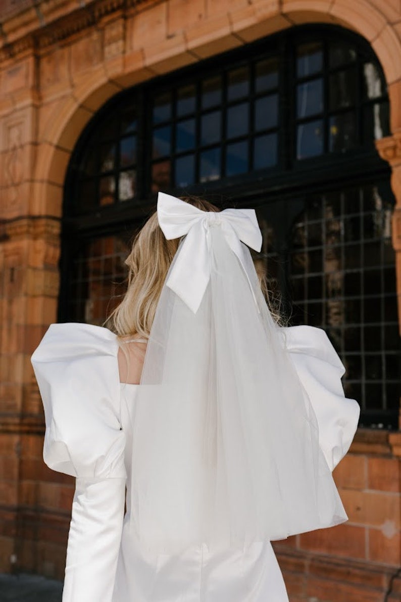 Wedding Bow Veil, Wedding Veil Short, Simple Veil, Bow Veil, Custom ...