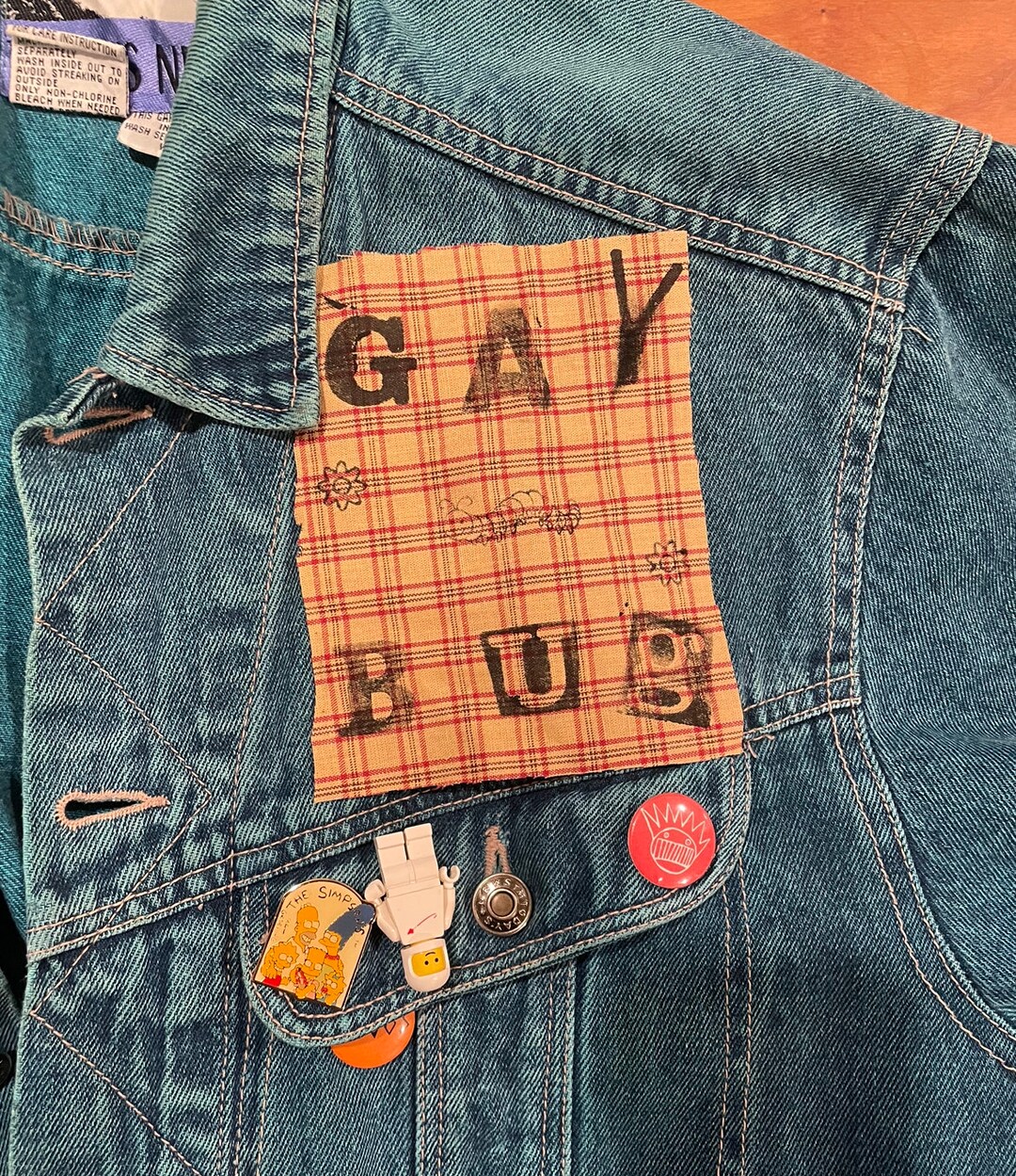 LGBT PRIDE Bug Gay Fabric Paint Stamped on Plaid Fabric Cottagecore ...