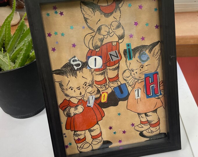 Sonic Youth Inspired Fan Collage Mix Media Art in Upcycled Black Frame ...