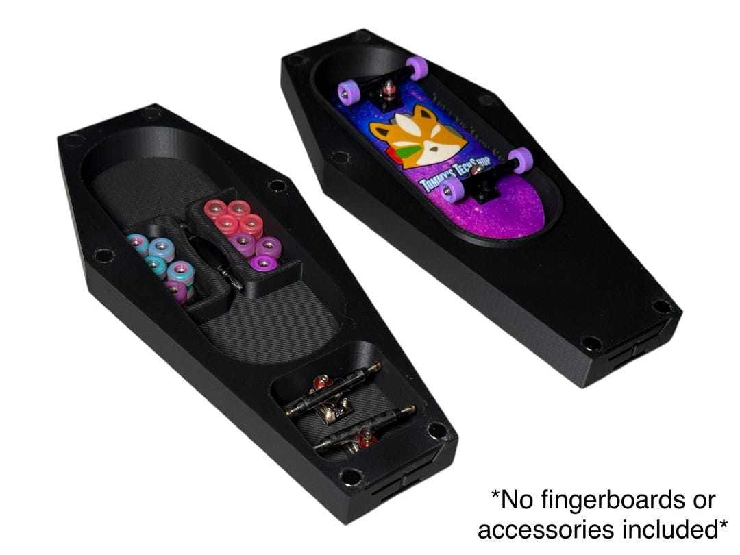 UPDATED Ghostly Coffin Fingerboard Case Stores Blackriver Tool, Wheels, Nuts, Screws, Normal ...