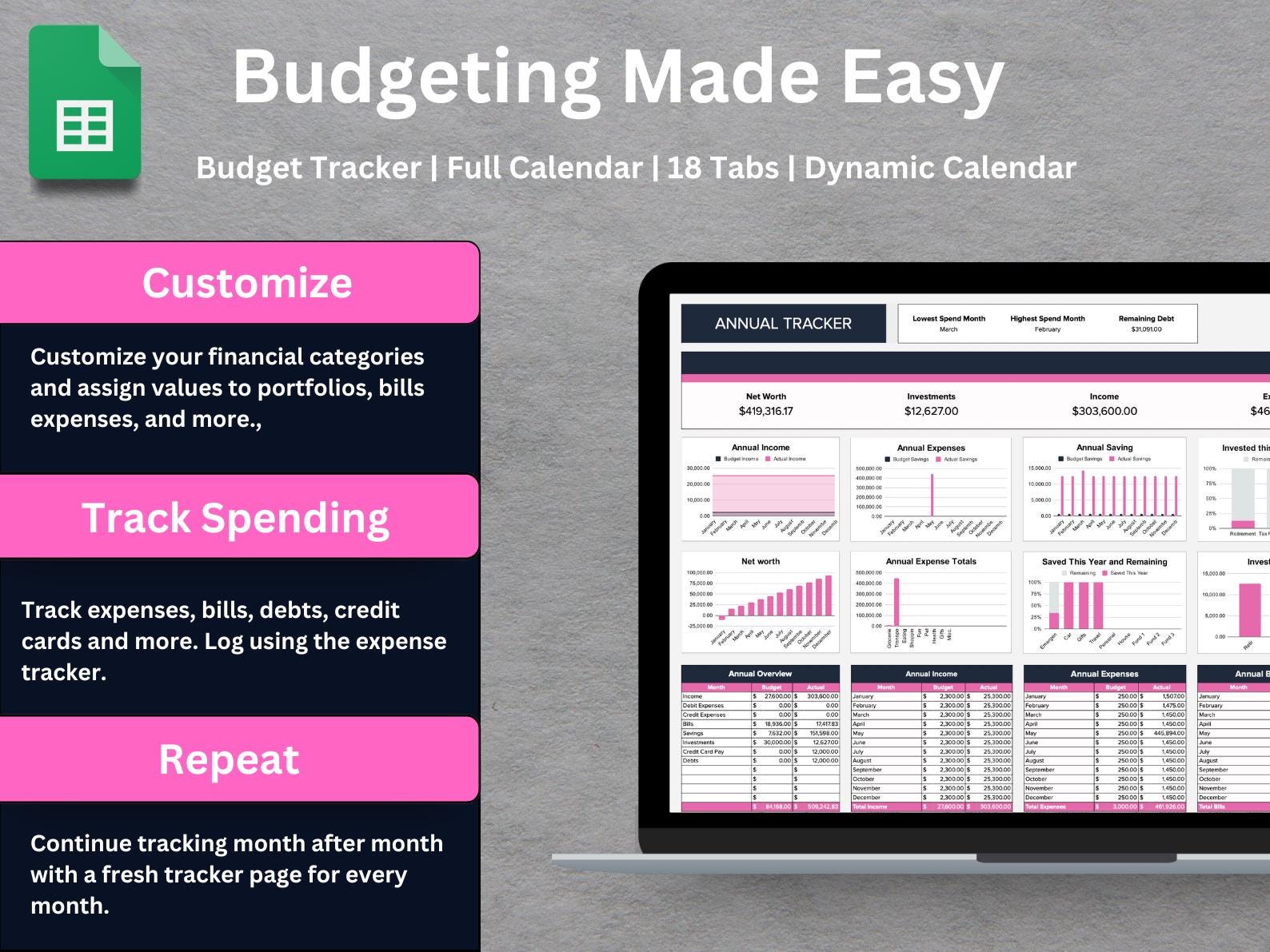 Monthly Budget Tracker, Google Sheets Budget Planner, Paycheck by ...