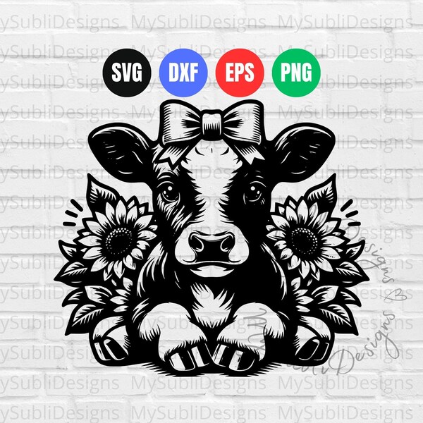 Cow With Bow Svg - Etsy