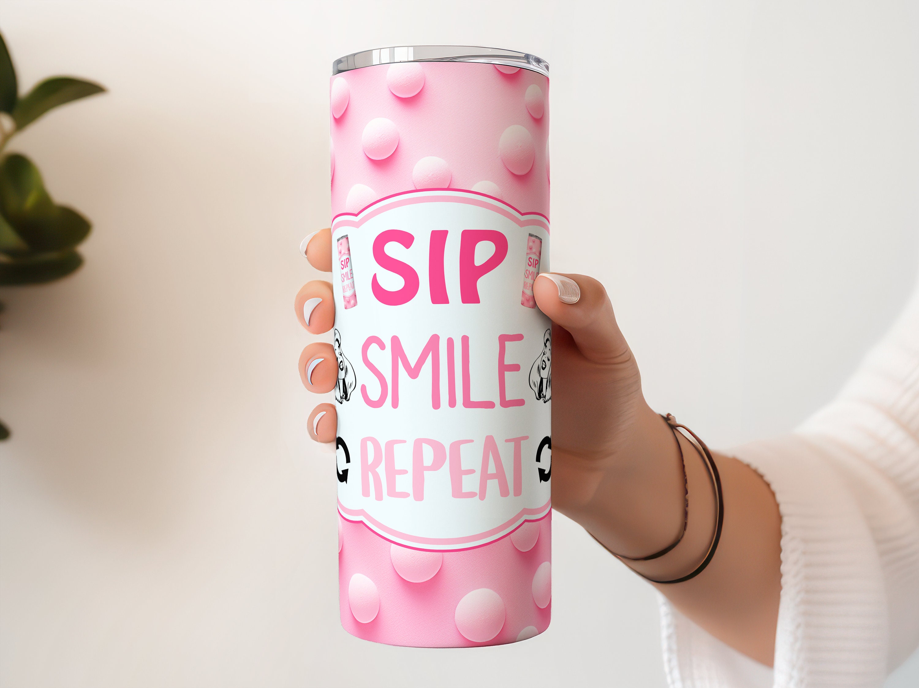 Sip, Smile, Repeat, Pink Tumbler Wrap 20oz Skinny Tumbler, Sublimation ...