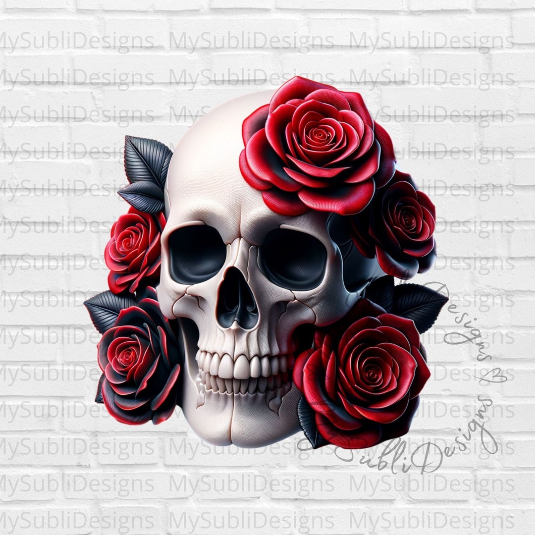 Skull With Roses Png, Floral Skull Png, Skull Png, Skull and Red Roses ...