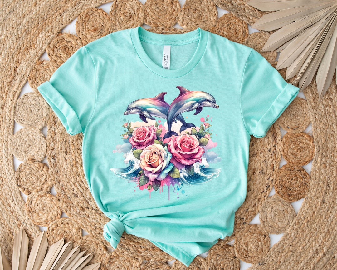 Dolphin and Roses Png, Dolphins Png, Dolphin Flowers Png, Watercolor ...