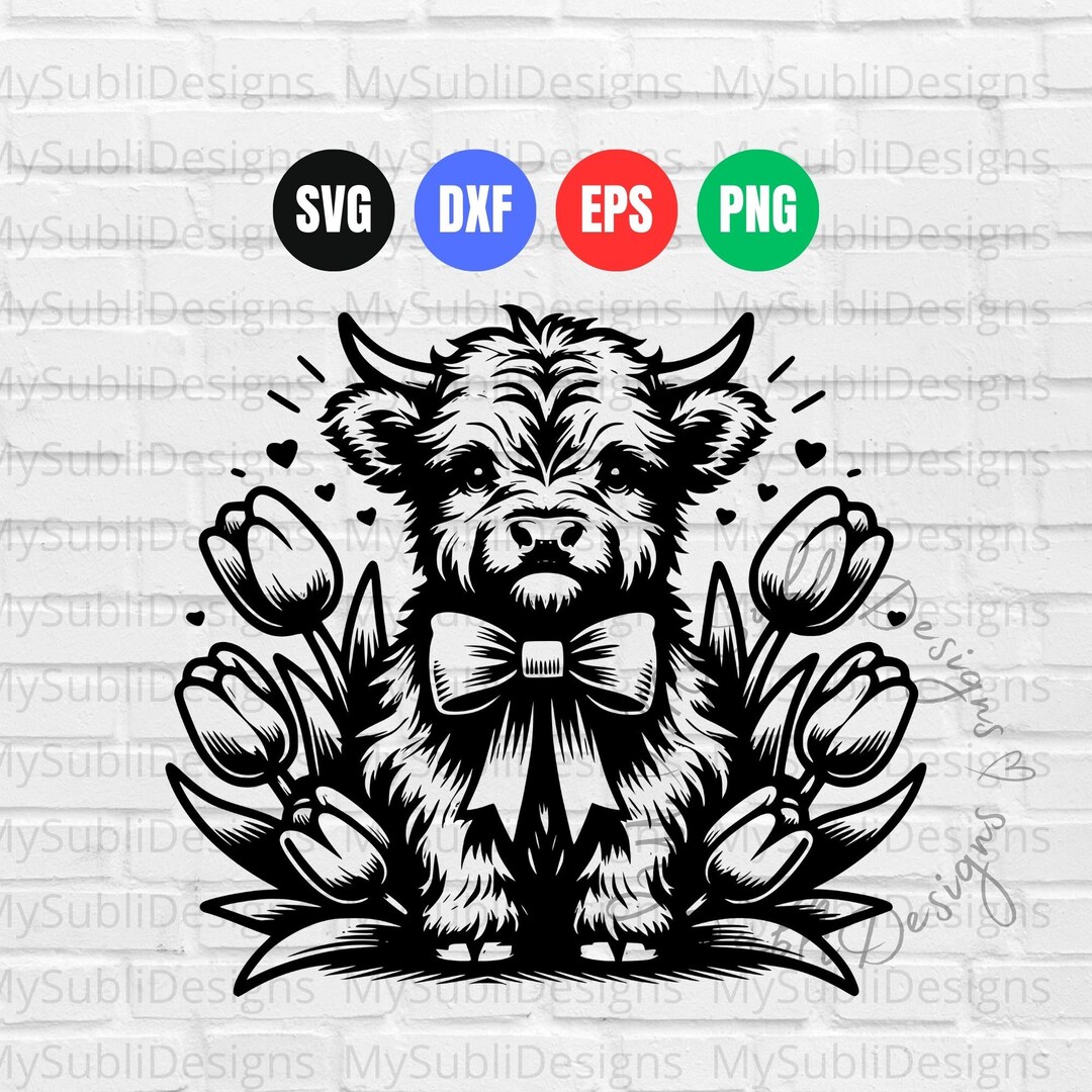 Highland Cow With Tulips Svg, Highland Cow With Bow Svg, Cow Silhouette ...