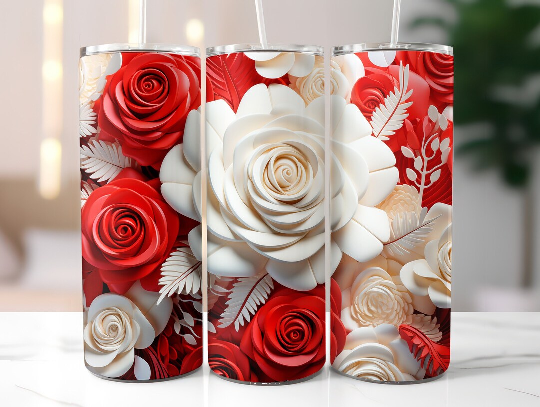 3D White Red Roses Tumbler Wrap 20 Oz, Valentine Roses Tumbler, Roses ...