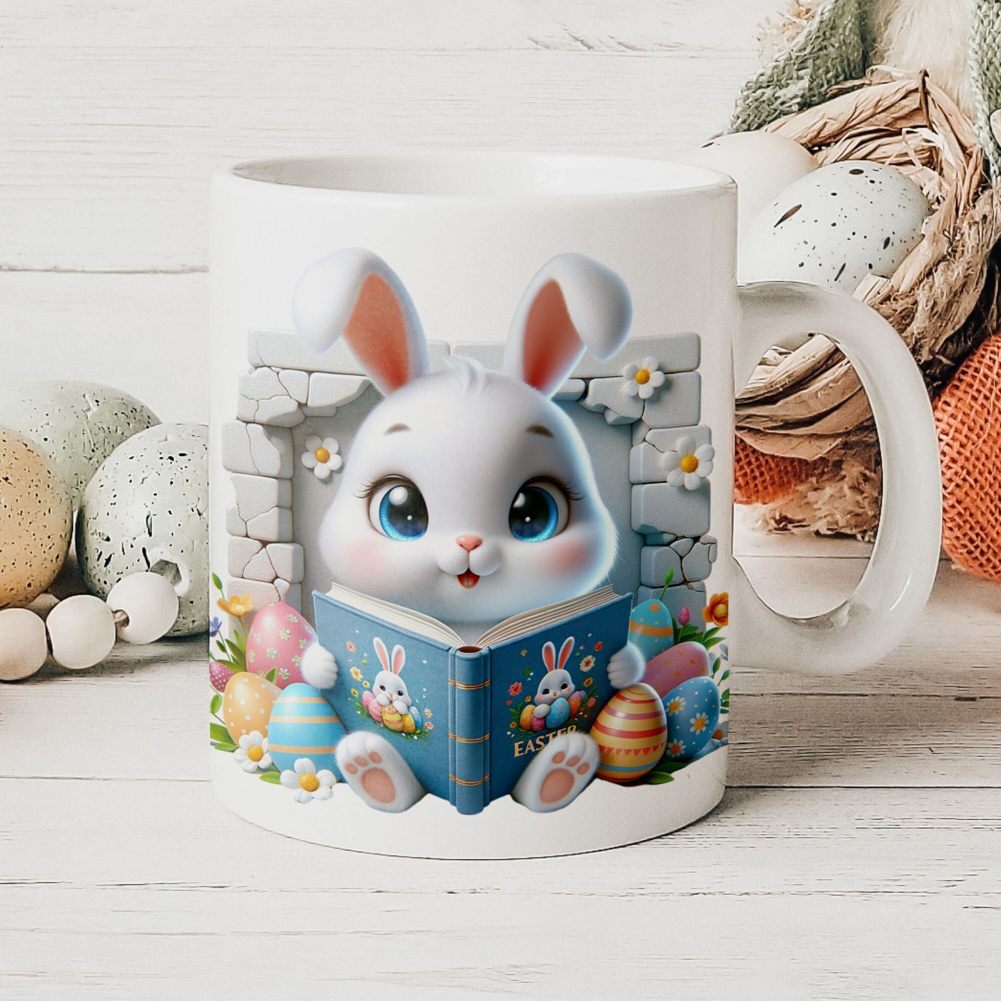3D Easter Bunny Mug Wrap 11oz and 15oz, Easter Mugs, Cute Easter Mug ...