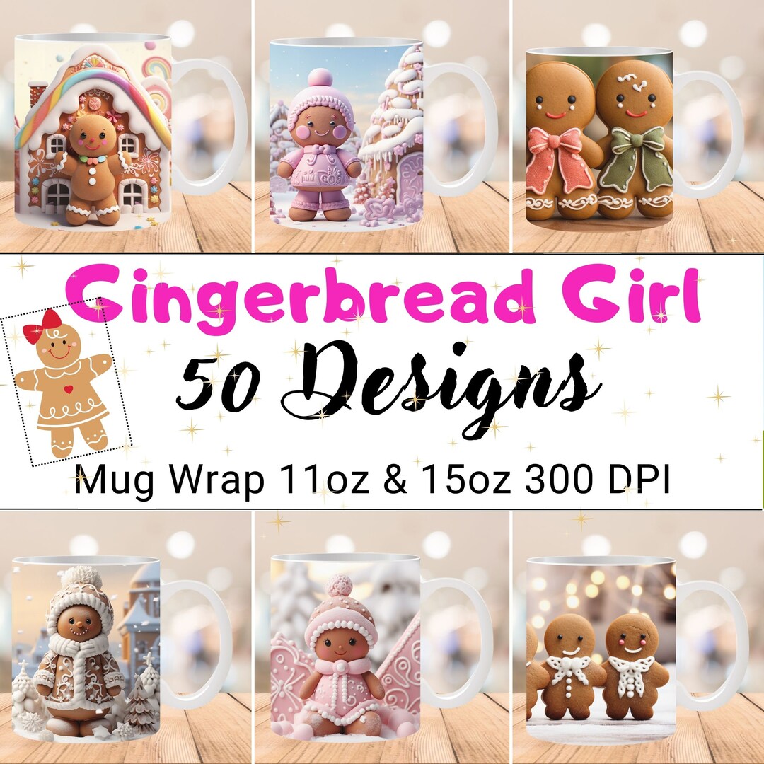 50 Gingerbread Girl Mug Wrap 11oz and 15oz, Coffee Cup, Christmas Mugs ...