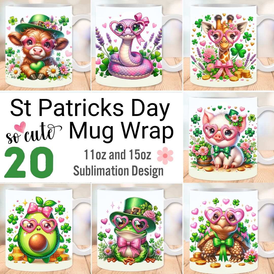 Cute St Patricks Day Mug Wrap 11oz and 15oz, St Patricks Day Mug ...