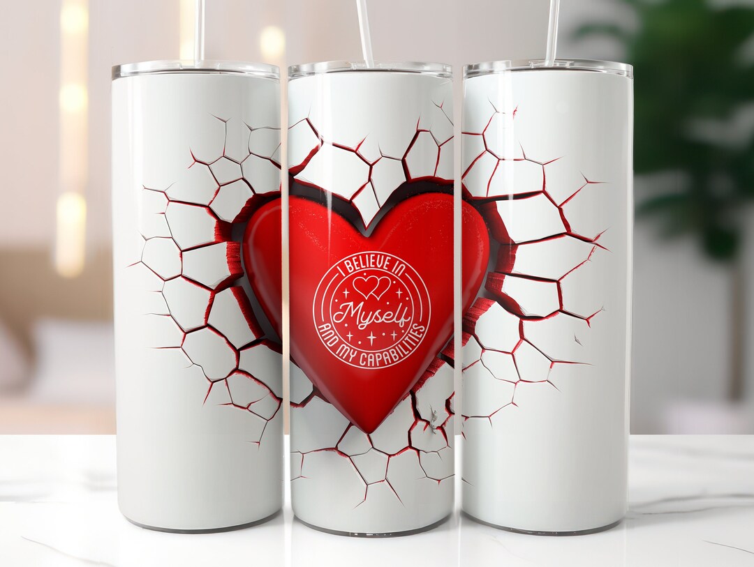 Coeur rouge 3D avec gobelet mural, Wrap skinny 20 oz, motifs coeurs ...