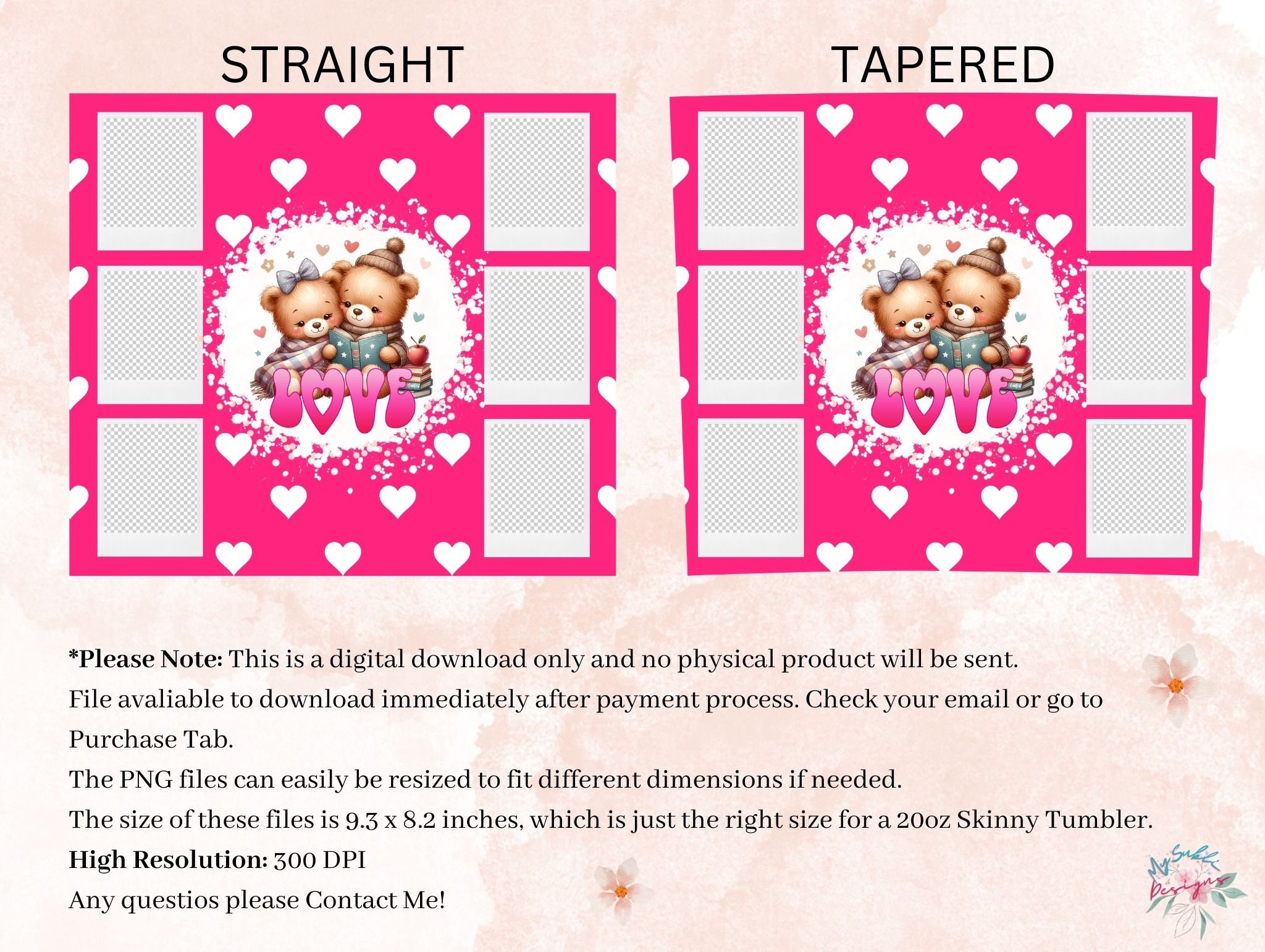 Teddy Bear Photo Frame Tumbler Wrap 20oz Skinny, Valentines Picture ...