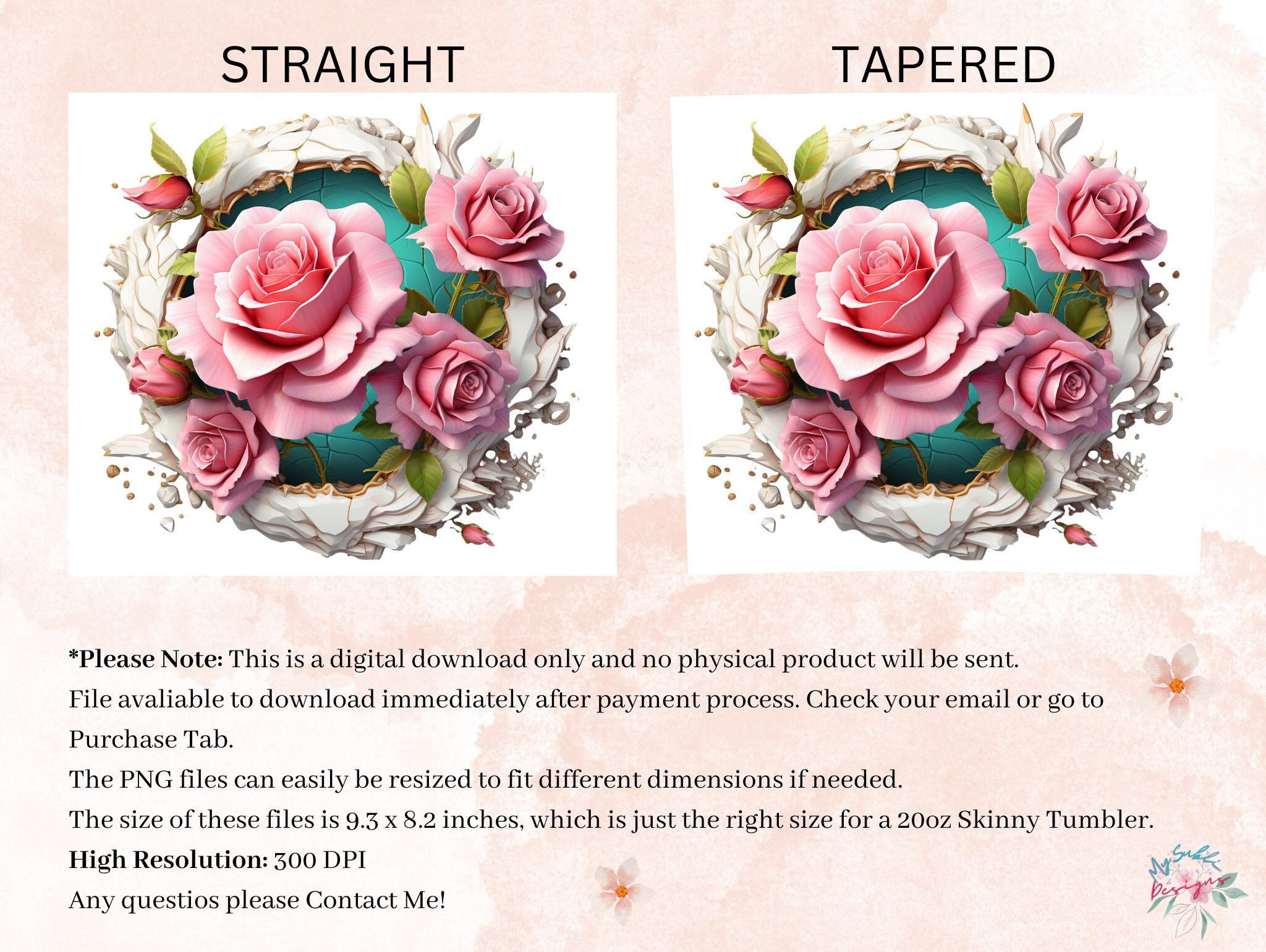 3D Pink Roses Hole in Wall Tumbler Wrap Skinny 20oz Flowers - Etsy