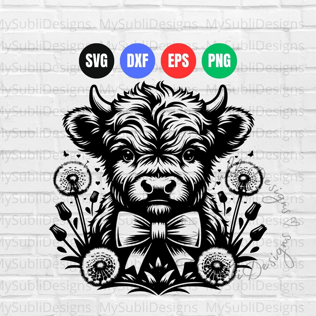 Highland Cow With Dandelion Svg, Highland Cow With Bow Svg, Cow ...