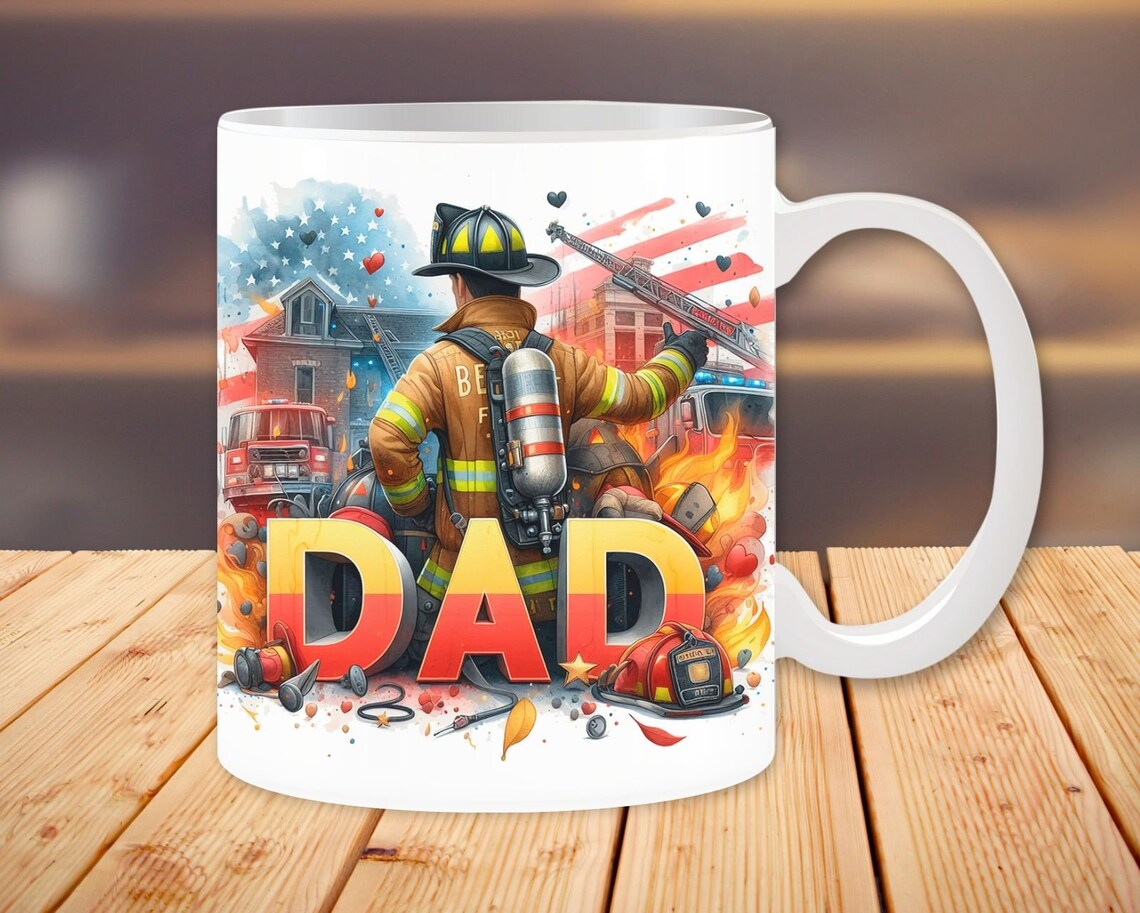 Patriotic Firefighter Dad Mug Wrap 11oz and 15oz, Father's Day Mug ...