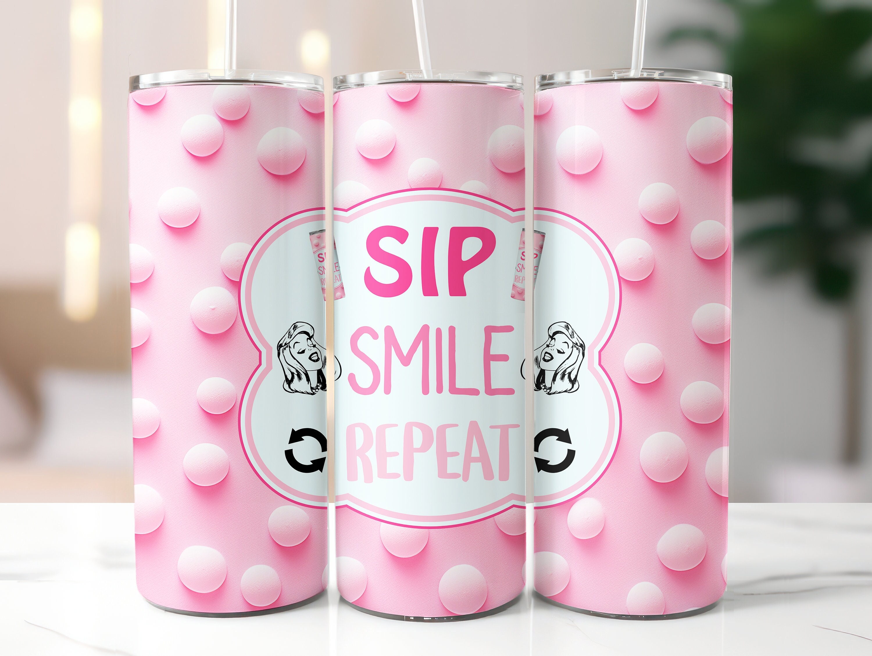 Sip Smile Repeat Pink Tumbler Wrap 20oz Skinny Tumbler - Etsy