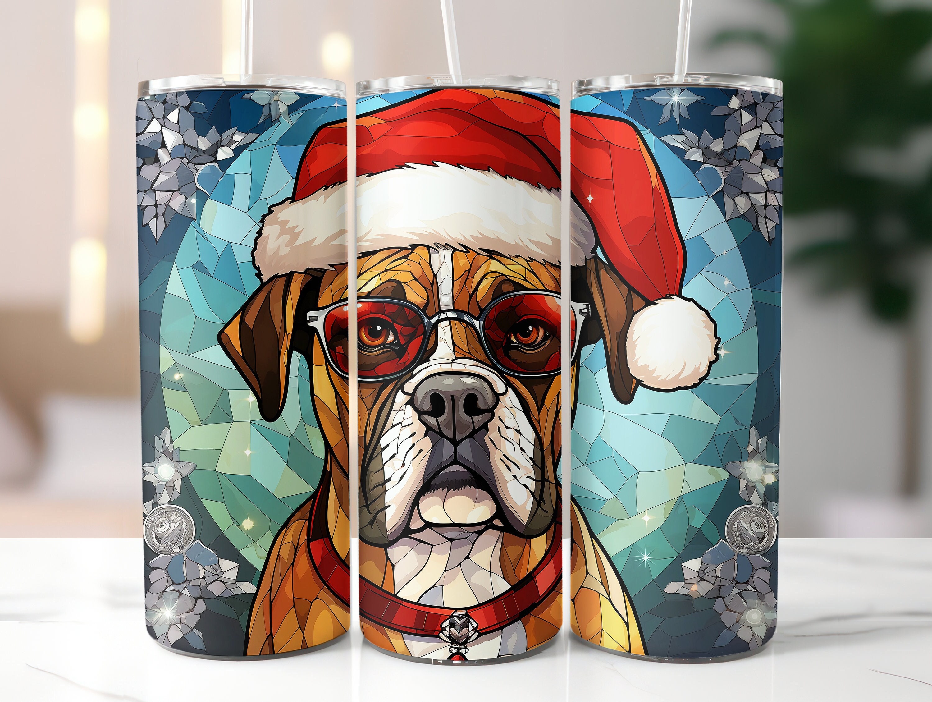 Christmas Boxer Tumbler Wrap Skinny 20oz Boxer Stained - Etsy