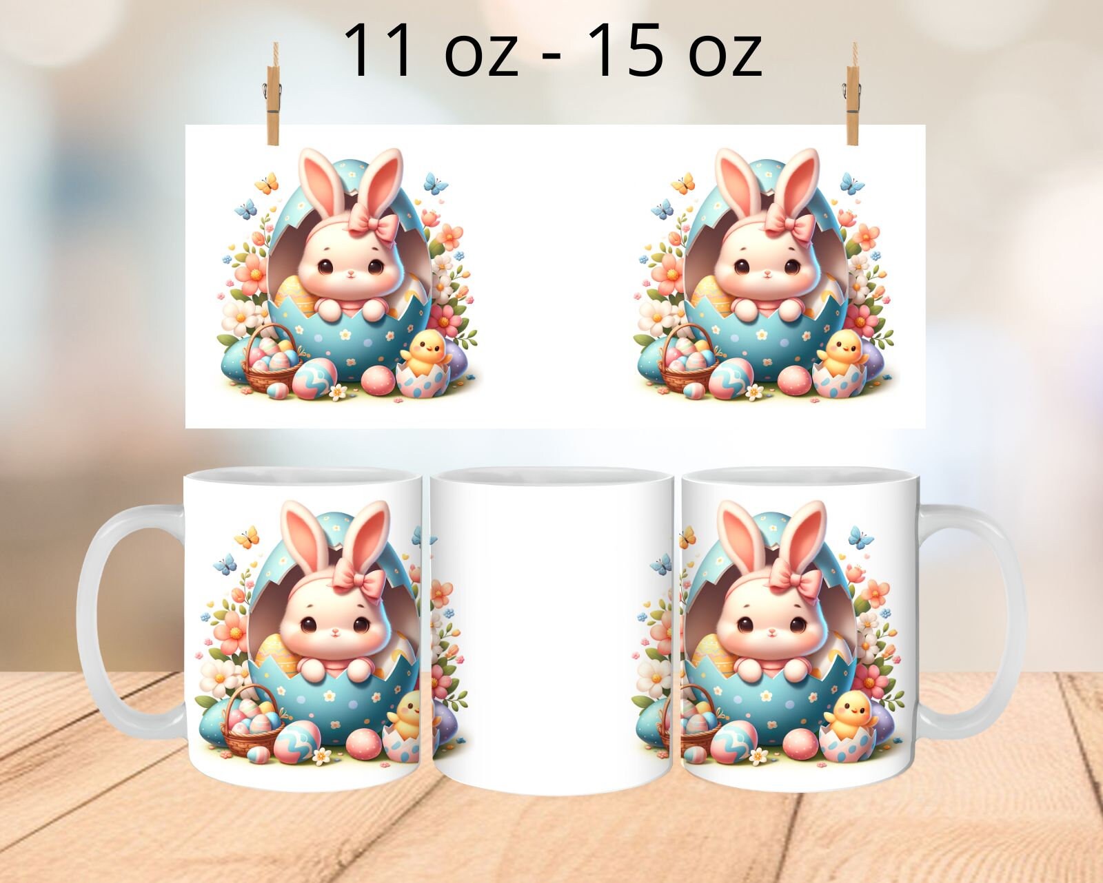 Cute Easter Bunny Mug Wrap, Bunny in Egg, Bunny Mug Easter, 11o and ...