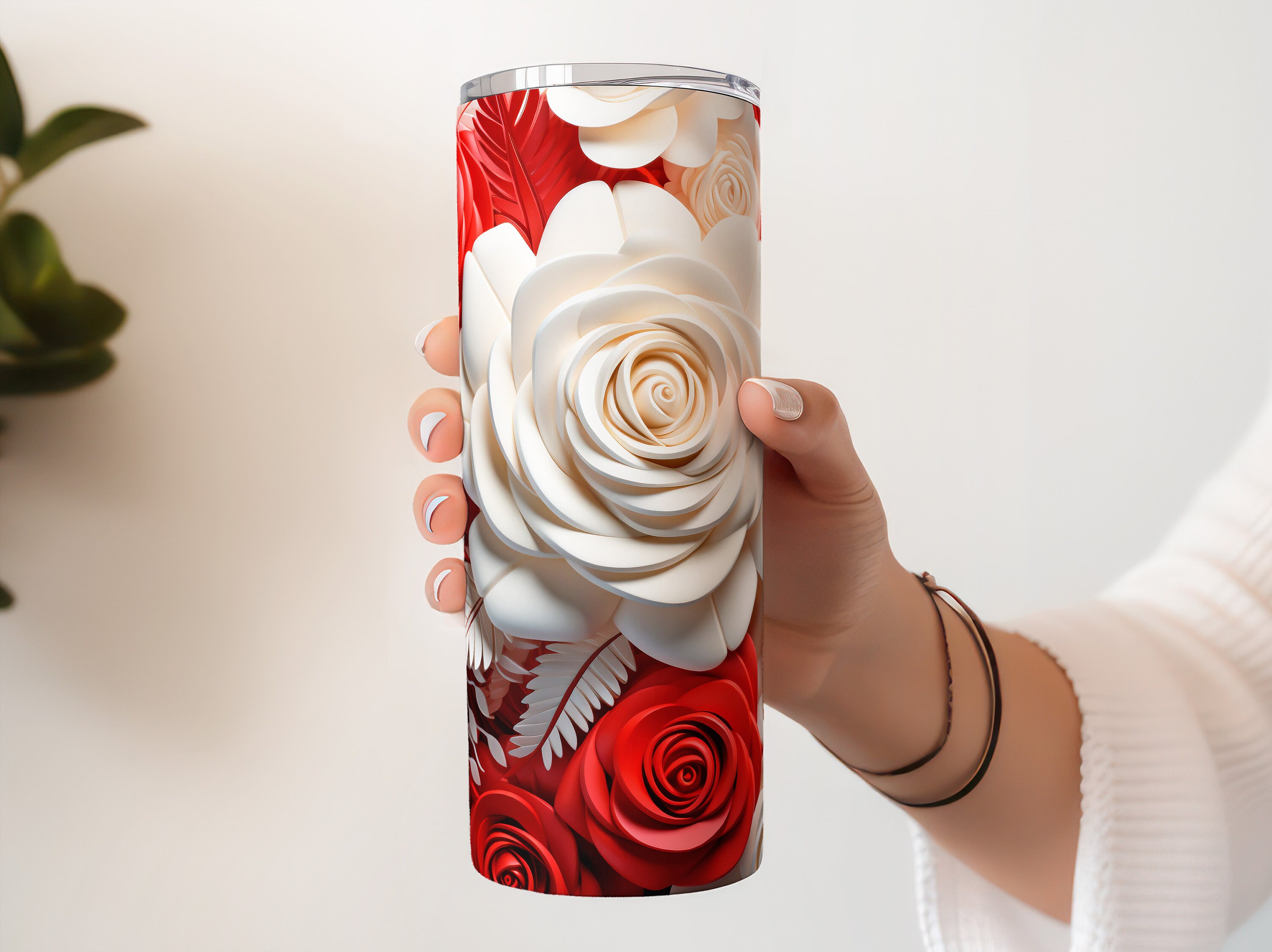 3D White Red Roses Tumbler Wrap 20 Oz, Valentine Roses Tumbler, Roses ...