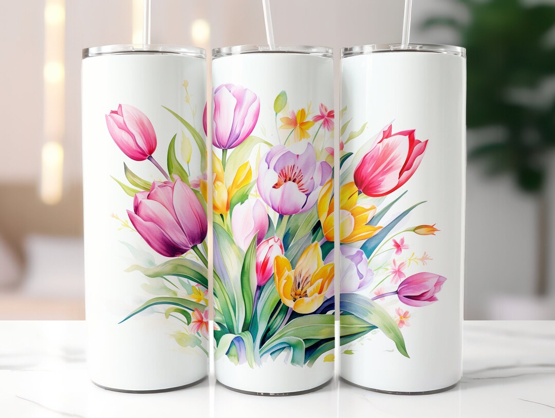 Tulips Tumbler Wrap Sublimation Design, Skinny Tumbler 20 Oz, Flowers ...