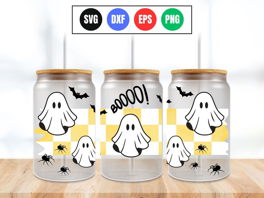 Halloween Ghost Glass Can Svg, Ghost Libbey Wrap, 16oz Glass Can Svg ...