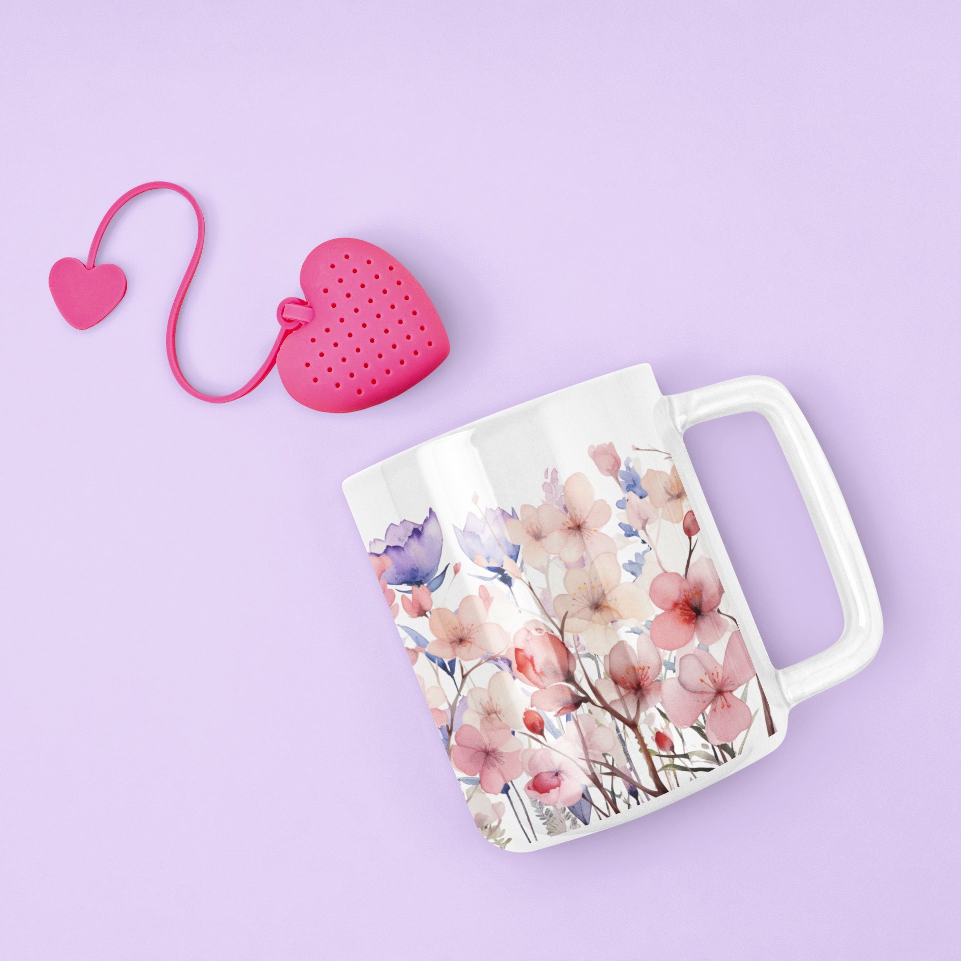 Cherry Blossom Mug Wrap 11oz and 15oz, Sublimation Design, Floral ...