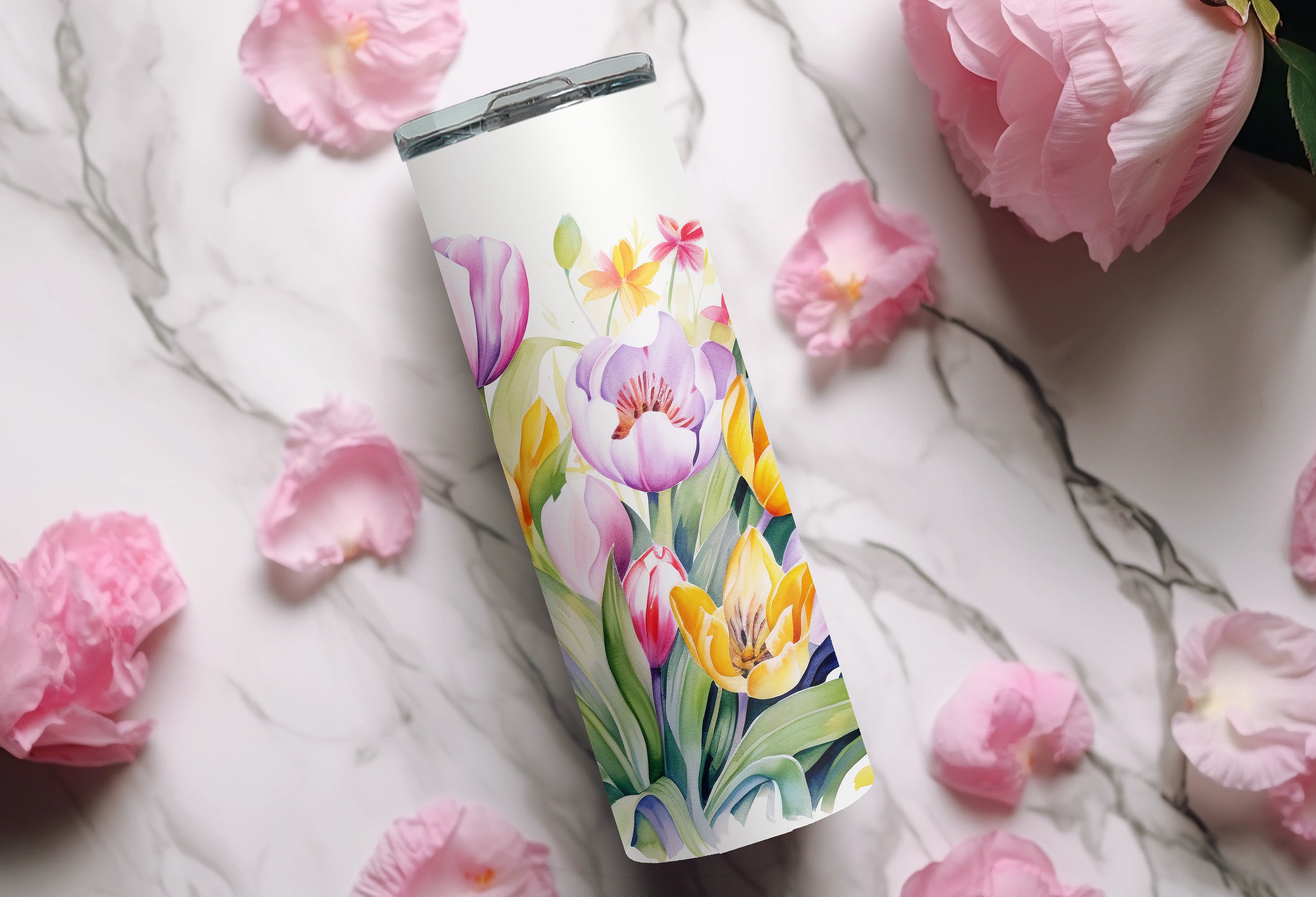 Tulips Tumbler Wrap Sublimation Design, Skinny Tumbler 20 Oz, Flowers ...