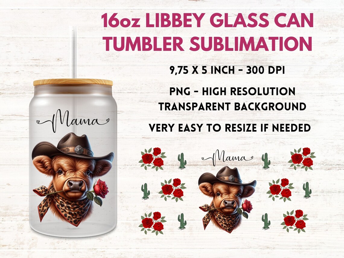 Highland Cow Glasfolie, Highland Cow Glastasse, 16oz Libbey Cup Wrap ...