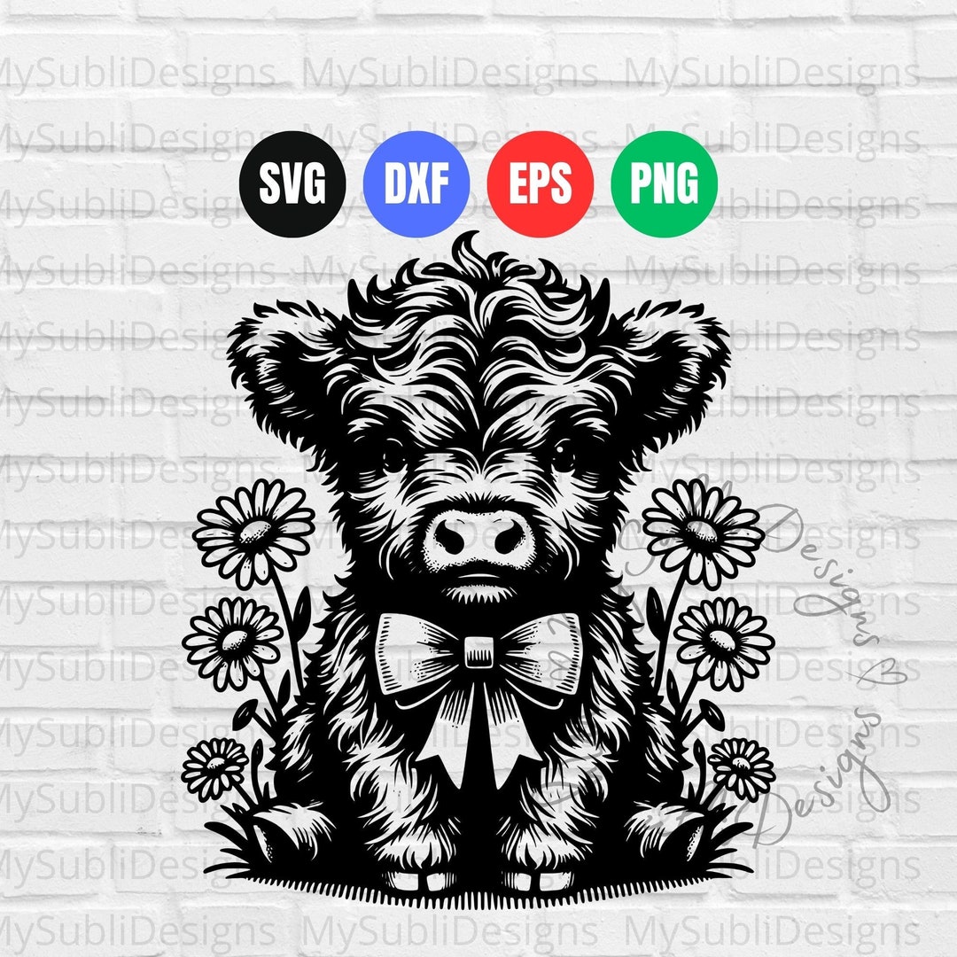 Highland Cow With Daisies Svg, Highland Cow With Bow Svg, Cow ...