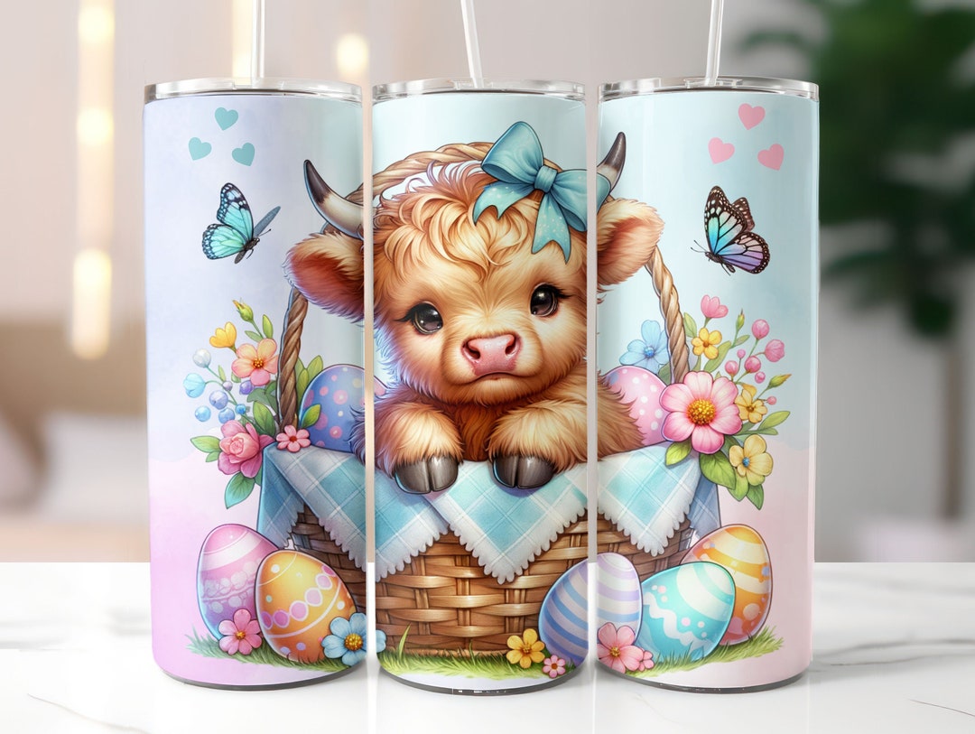 Baby Highland Cow Easter Basket Tumbler Wrap, Highland Cow Easter ...
